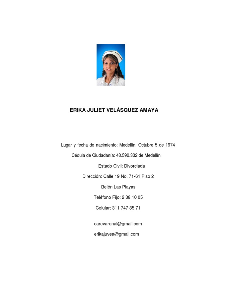 Hoja de Vida Erika Velasquez Enfermera | PDF | Enfermería | Ciencias de ...