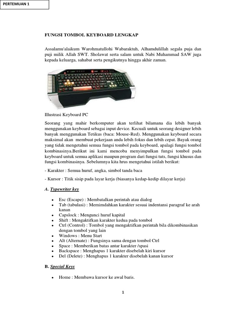 Fungsi-Fungsi Tombol Keyboard Dan Mouse | PDF