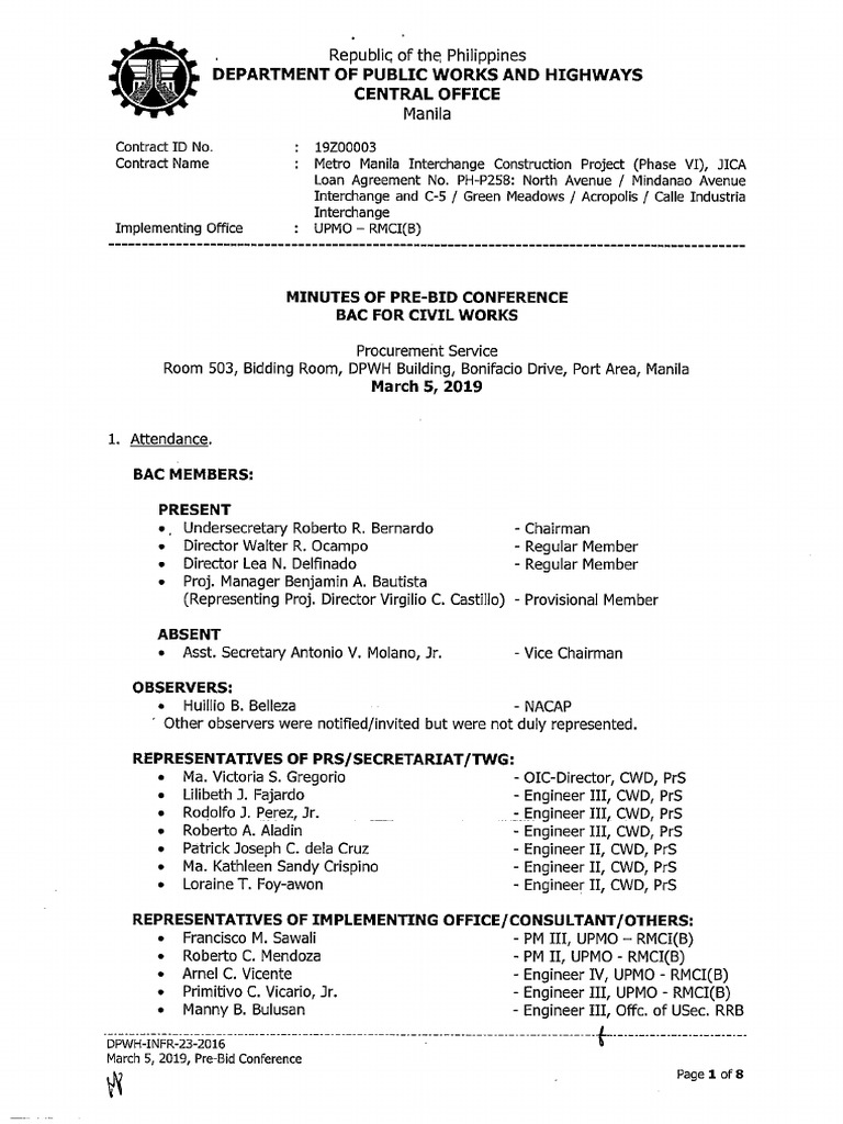 (19Z00003) Minutes of Pre-Bid Conference | PDF