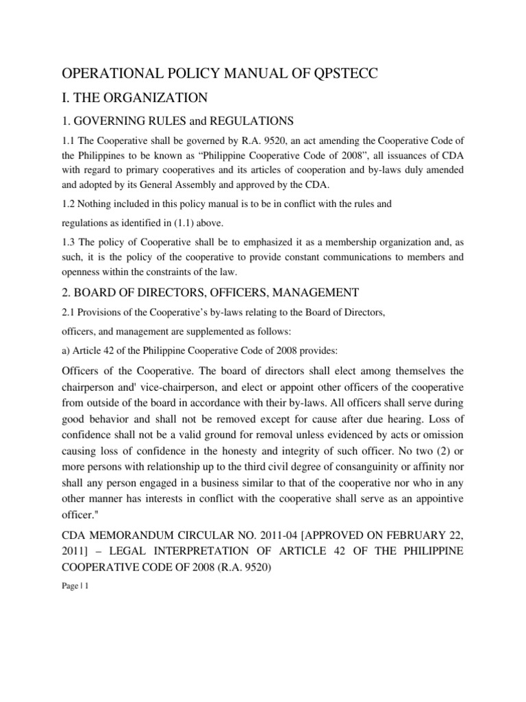 MANUAL OF OPERATION - To Print - Cda PDF | PDF | Board Of Directors ...