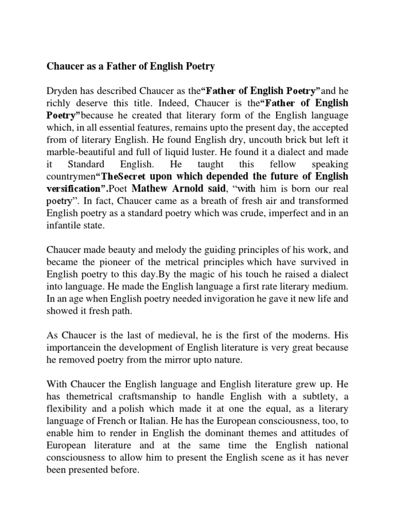 Chaucer As A Father of English Poetry | PDF | English Poetry | Geoffrey ...