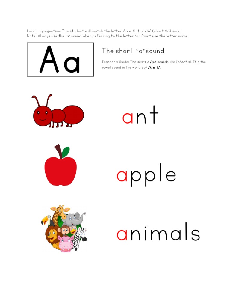 Lesson 1 - Short Vowel 'a'