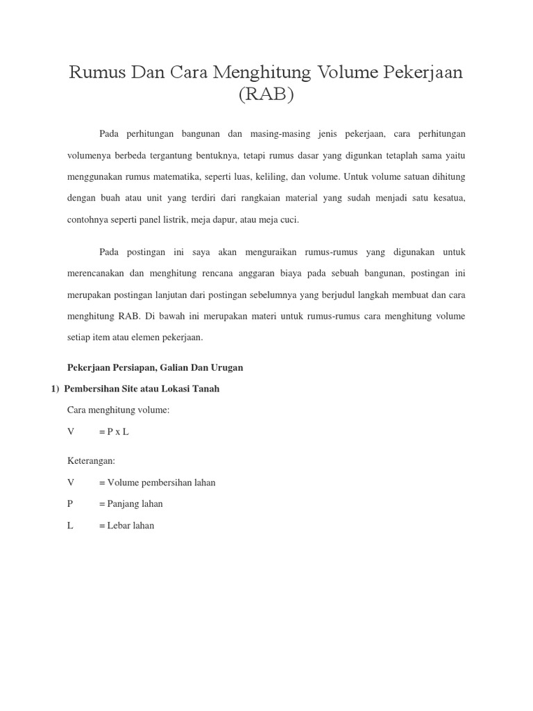 Rumus Volume Pekerjaan | PDF