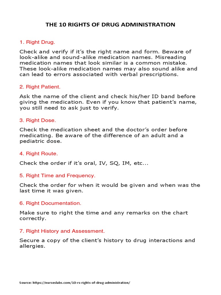 10 Rights of Drug Administration Guide | PDF | Wellness | Self-Improvement