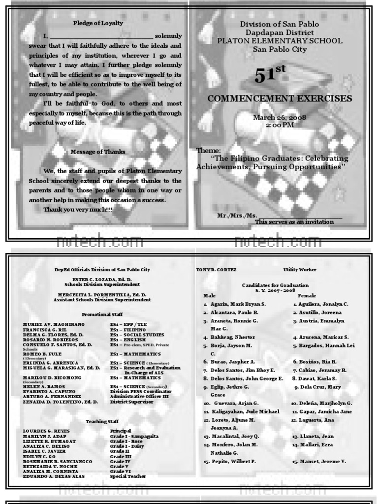 Commencement Exercises: Division of San Pablo Dapdapan District Platon ...