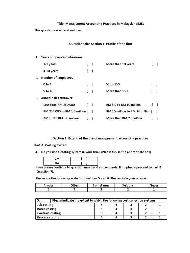 Questionnaire Edited | PDF | Management Accounting | Budget