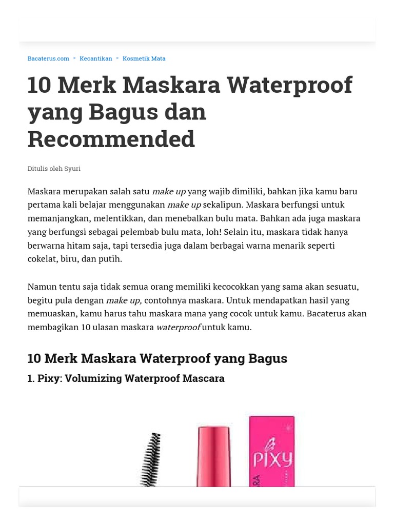 10 Merk Maskara Waterproof Yang Bagus Dan Recommended | PDF