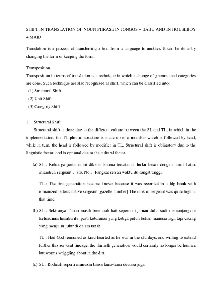 Shift in Translation | PDF | Syntactic Relationships | Linguistics