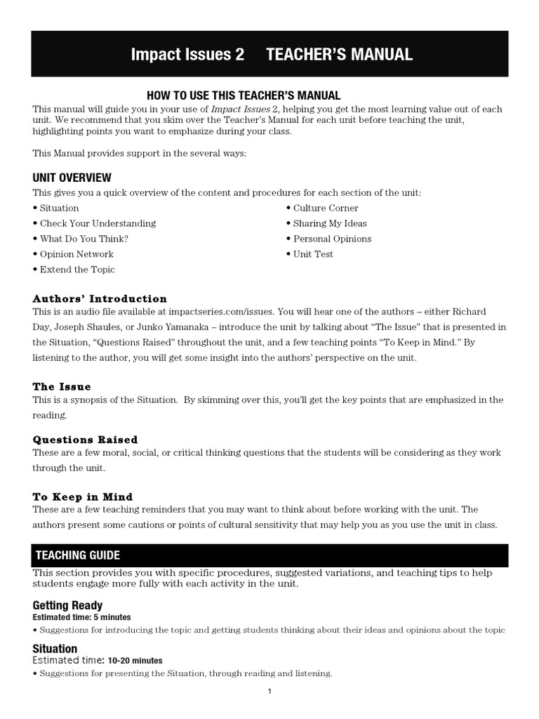 Impact Issues 2 TEACHER'S MANUAL | PDF | Education Theory | Teaching