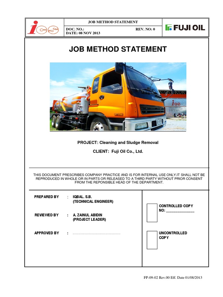Job Method Statement Vacuum Truck | PDF | Vacuum | Truck
