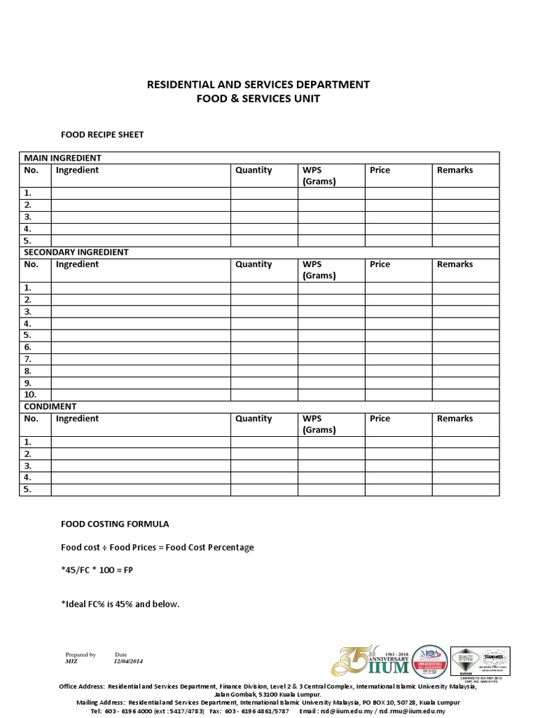 Residential and Services Department Food & Services Unit | PDF