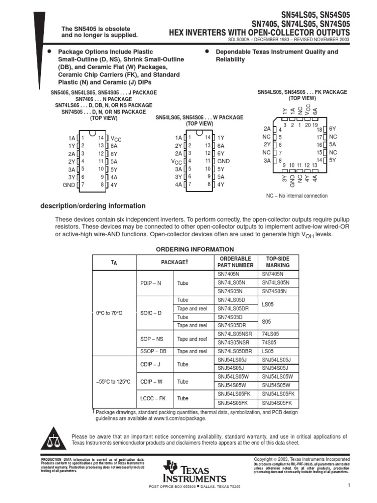 Dtasheet 7405 | PDF | Electronics | Electrical Engineering