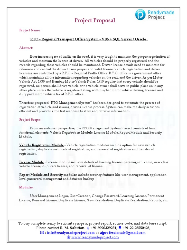 RTO Management System Project | PDF | Databases | Oracle Database