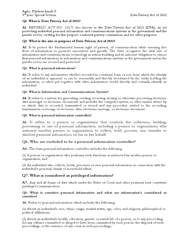 Question and Answer Regarding Data Privacy Act of 2012 | PDF | Personally Identifiable ...