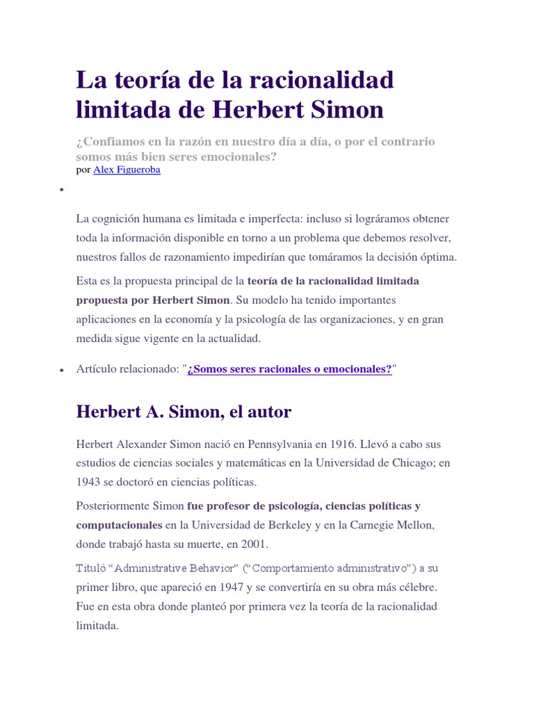 Concepto de Racionalidad Limitada-H Simon | PDF | Racionalidad | Heurístico