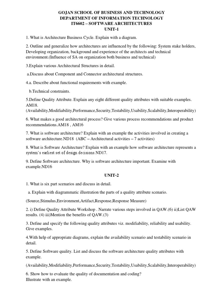 IT6602 SA Coaching Class Questions | PDF | Software Architecture | Information Technology Management