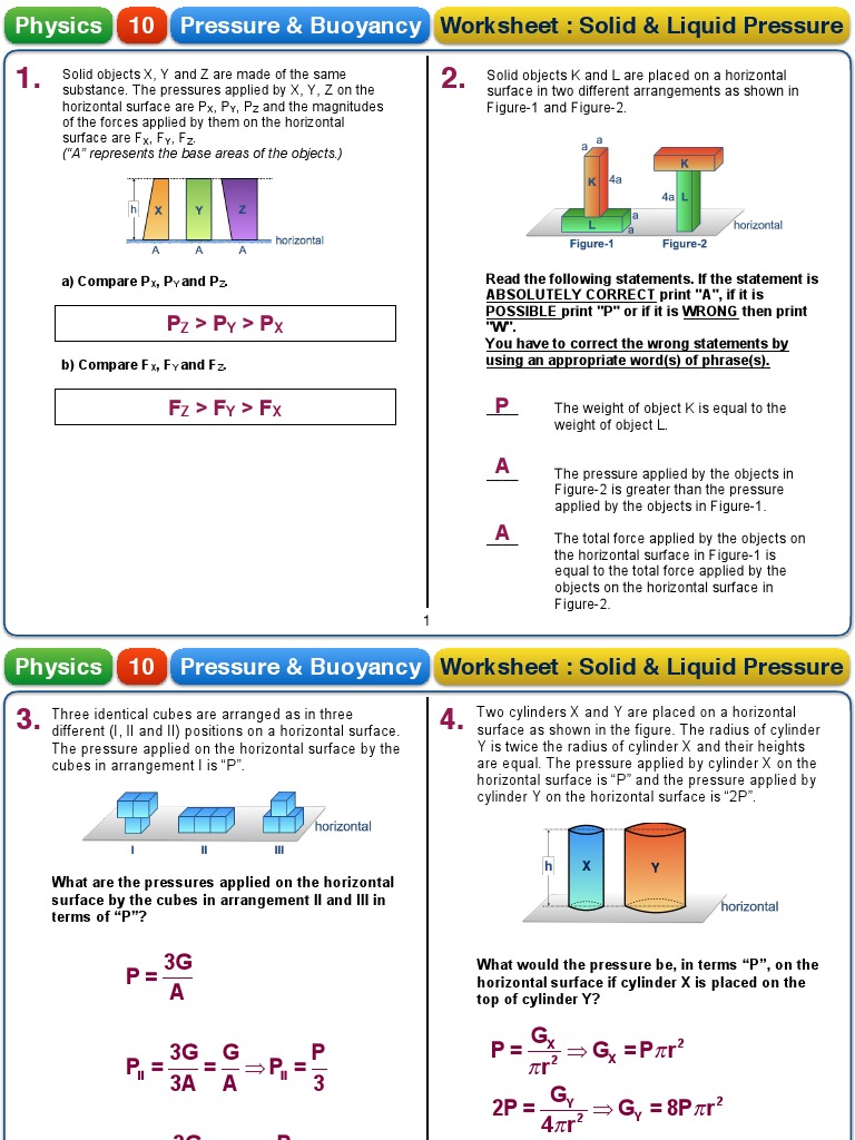 Pressure Worksheet - Answer Key-1 PDF | PDF | Buoyancy | Pressure