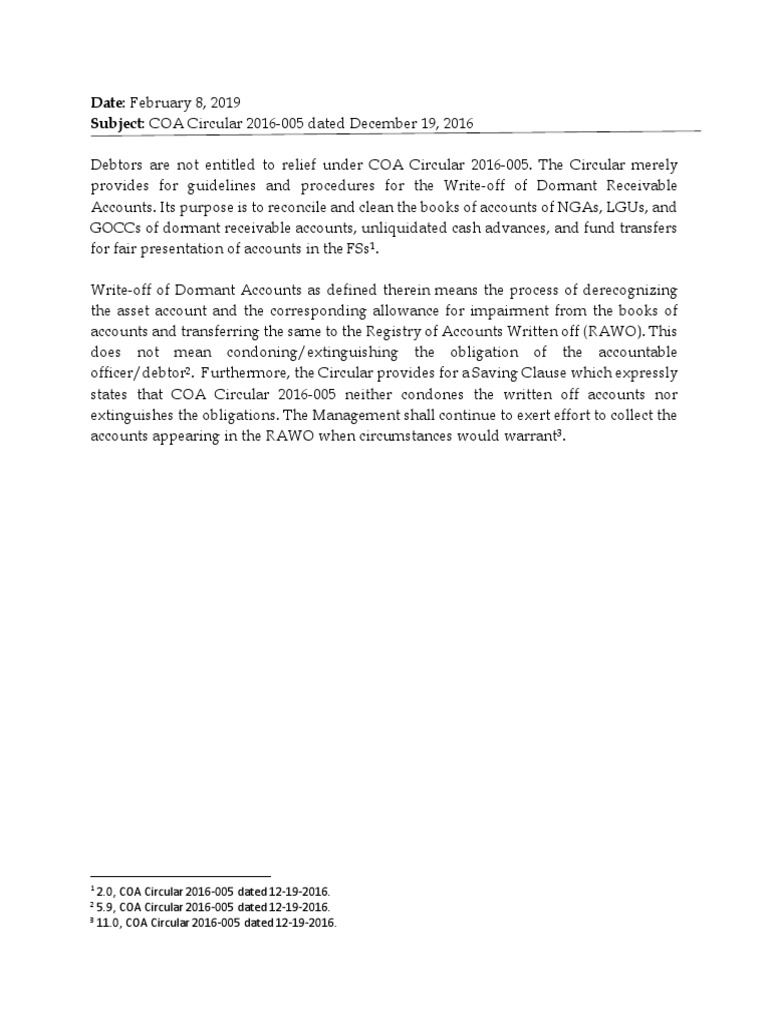 COA Circular 2016-005 Guidelines Explained | PDF | Business | Finance ...