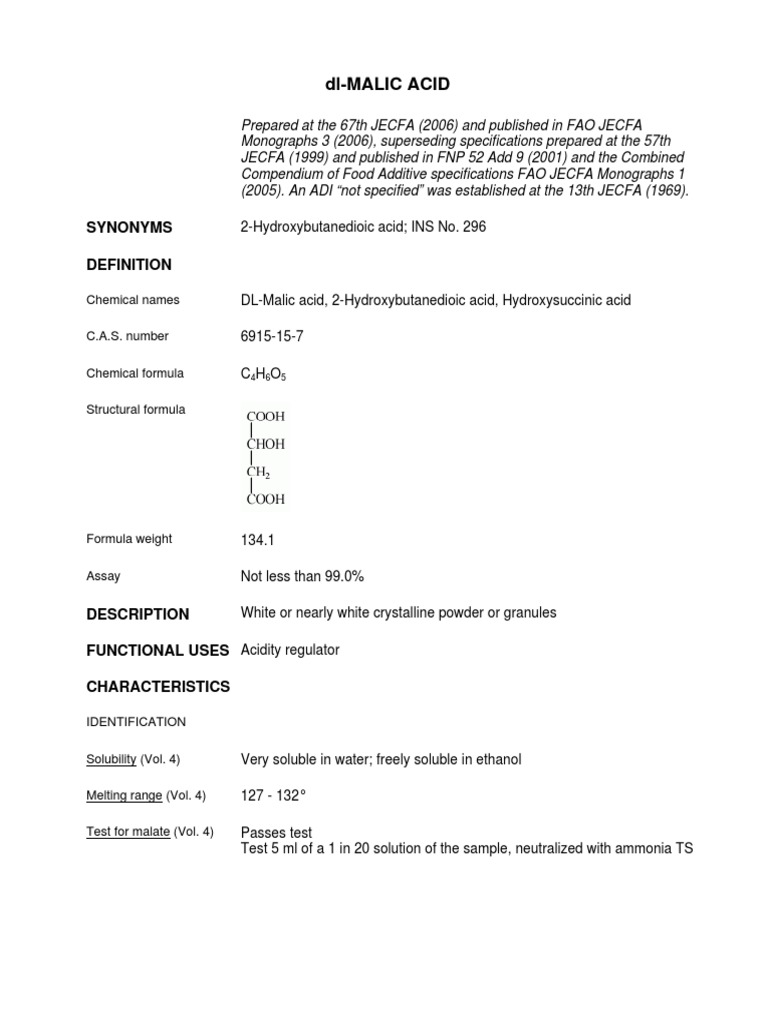 DL-Malic Acid JECFA Specifications | PDF