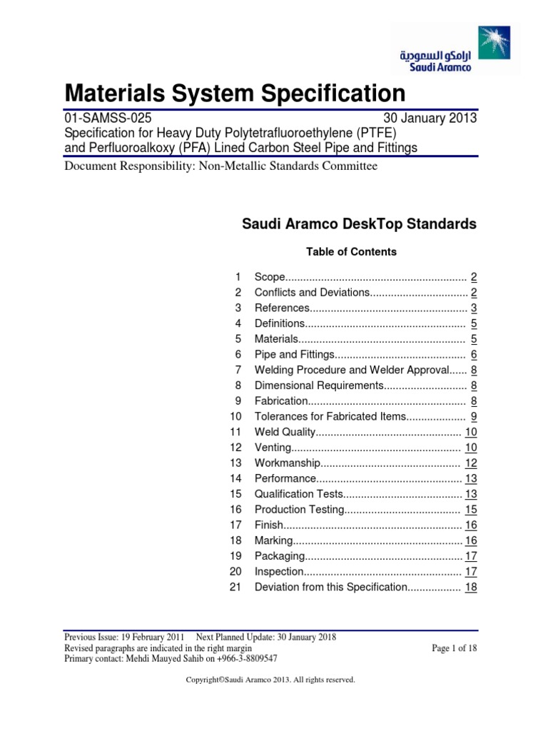 Materials System Specification: Saudi Aramco Desktop Standards | PDF ...