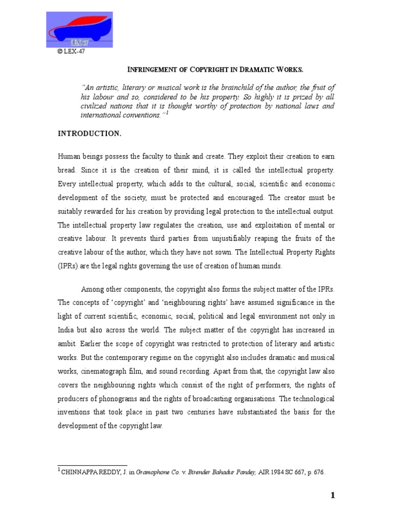 Infringement of Copyright in Dramatic Works | PDF | Copyright ...