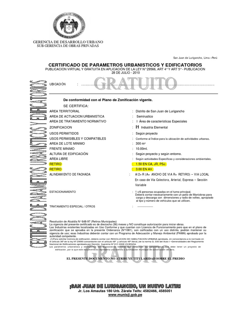 Certificado de Parámetros Urbanísticos. | PDF