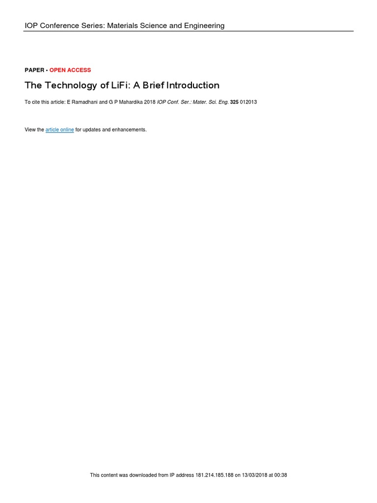 The Technology of LiFi A Brief Introduction PDF | PDF | Modulation | Wi Fi