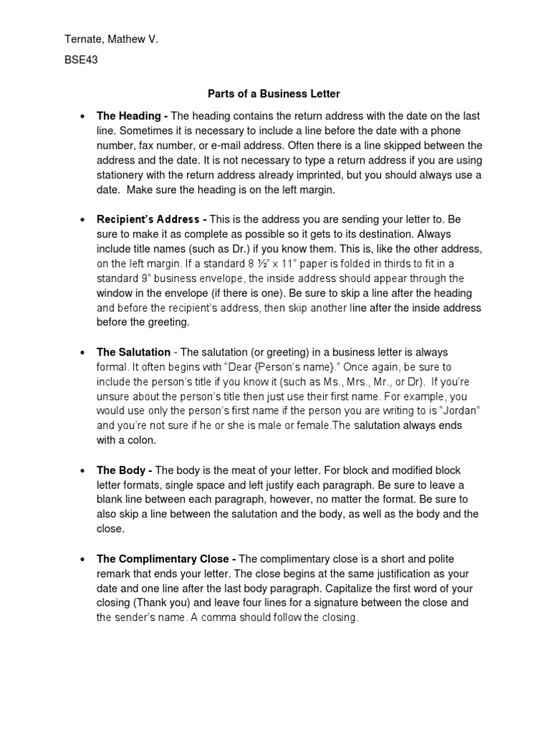 Components of a Business Letter | PDF | Paragraph | Human Communication