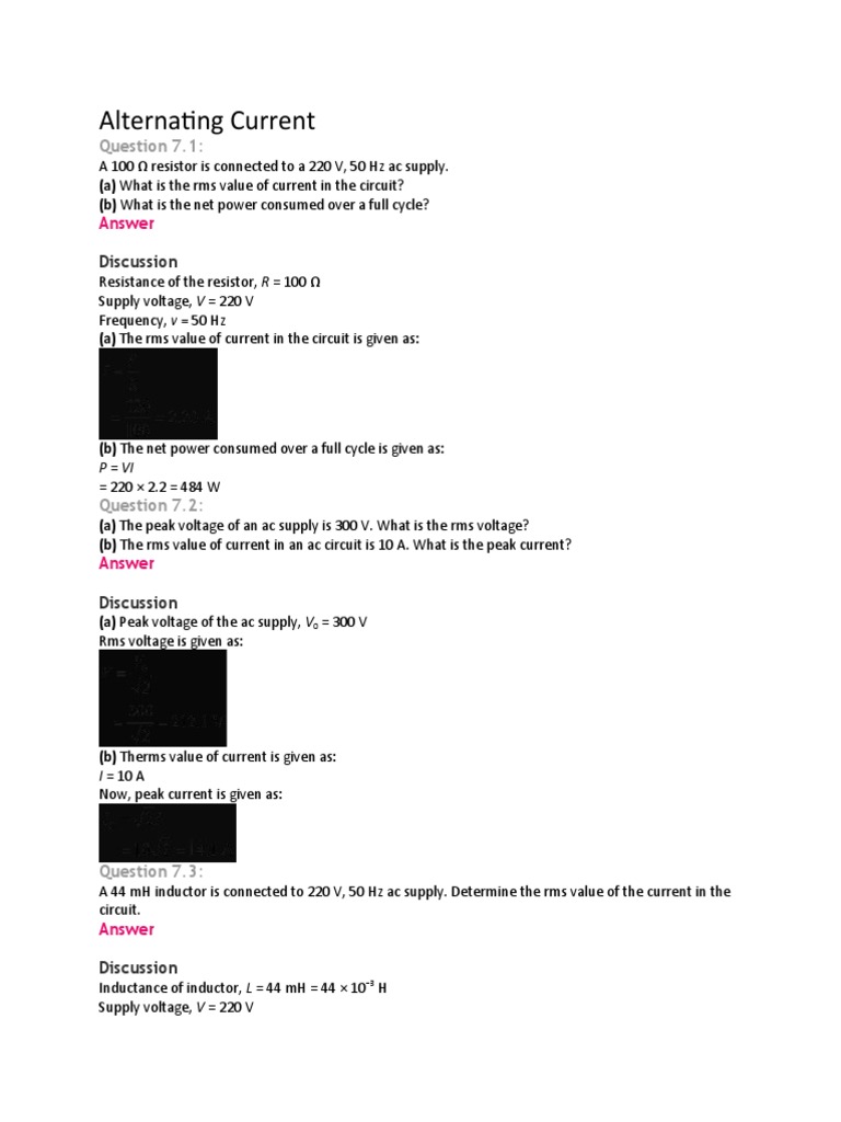 Alternating Current Answer Pdf Electrical Network Capacitor