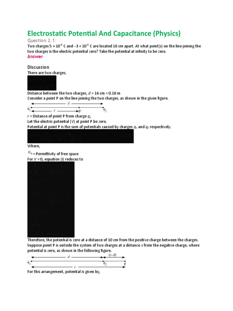 Electrostatic Potential and Capacitance | PDF | Electromagnetism ...