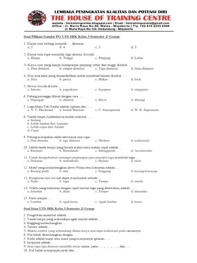 Soal PTS SBK Kelas 3 Semester 2 | PDF