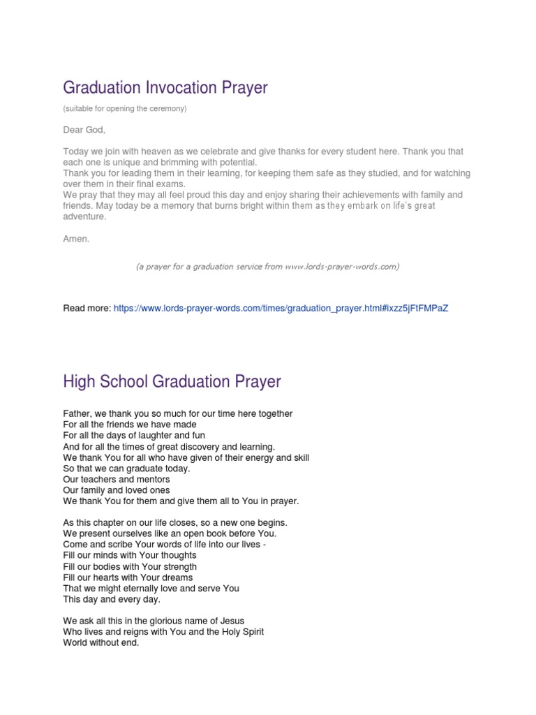 Graduation Invocation Prayer | PDF | Prayer | Religious Behaviour And ...