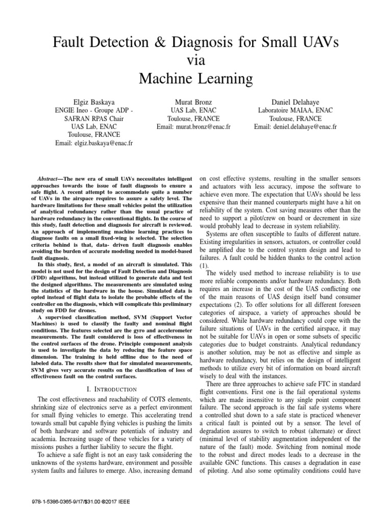 Fault Detection And Diagnosis For Small Uavs Via Machine Learning Pdf Support Vector Machine