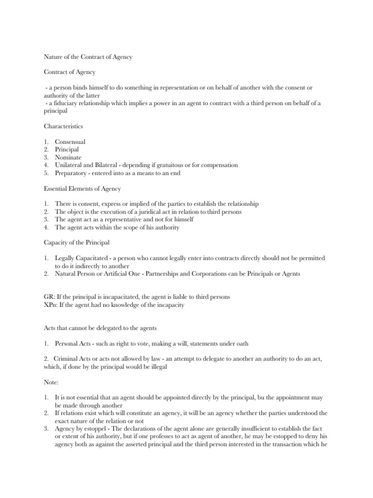 Nature, Form and Kinds of Agency Art 1868 - 1883 | PDF | Law Of Agency ...