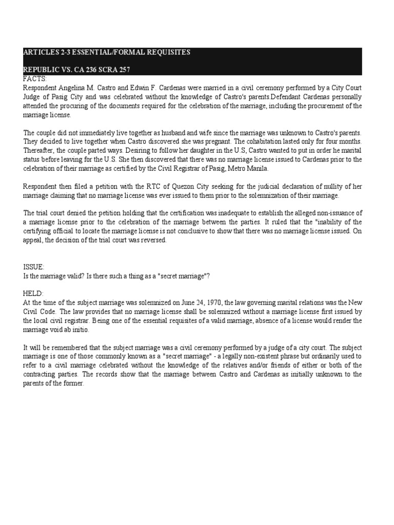 Family Code Case Digests | PDF | Marriage License | Marriage