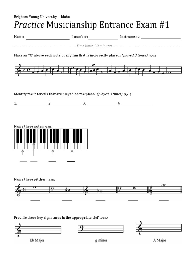 Musicianship Practice Exam | PDF | Interval (Music) | Scale (Music)