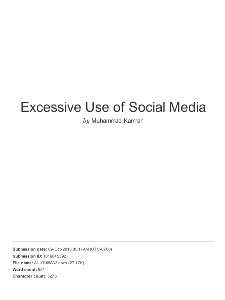Excessive Use of Social Media | PDF