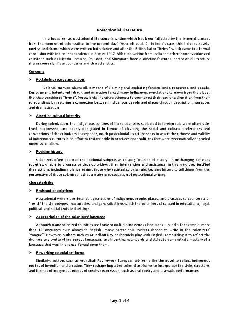 Postcolonial Literature PDF | Download Free PDF | Postcolonialism | Colonialism