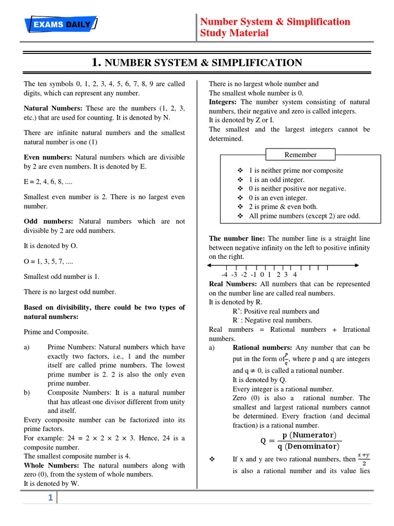 Number System Simplification Study Material | PDF | Fraction ...