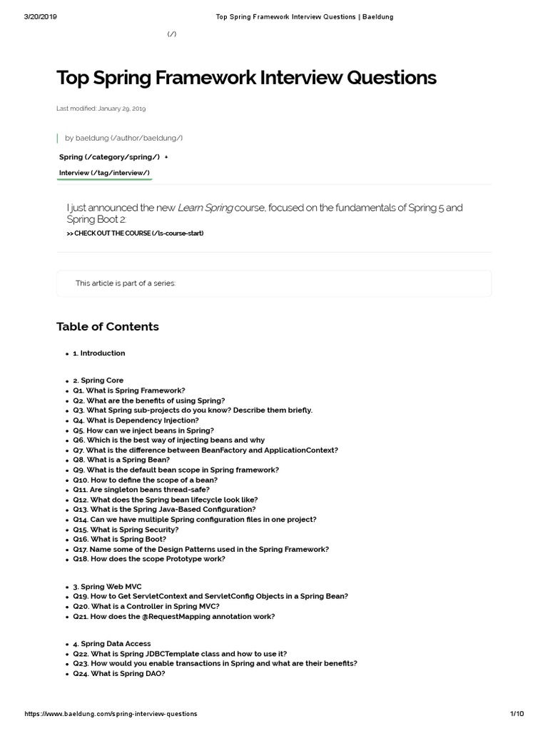 Spring Framework Interview Guide | PDF | Spring Framework | Object ...