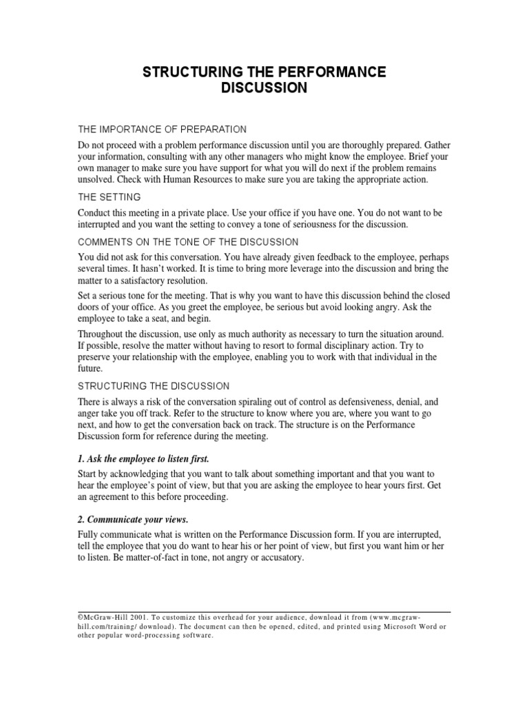 Structuring The Performance Discussion: 1. Ask The Employee To Listen ...