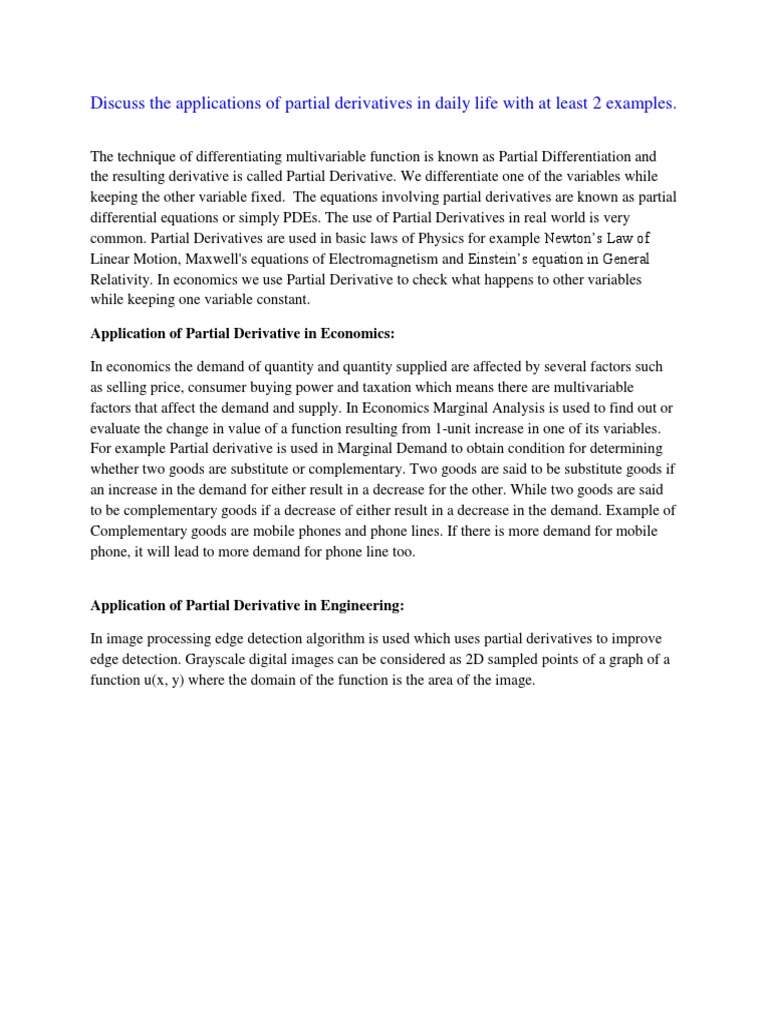 Real-Life Applications of Partial Derivatives | PDF | Science ...