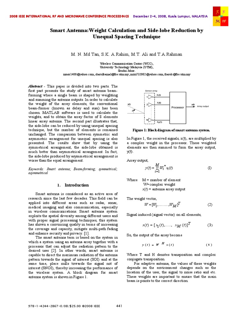 Smart Antenna:Weight Calculation and Side-Lobe Reduction by Unequal ...