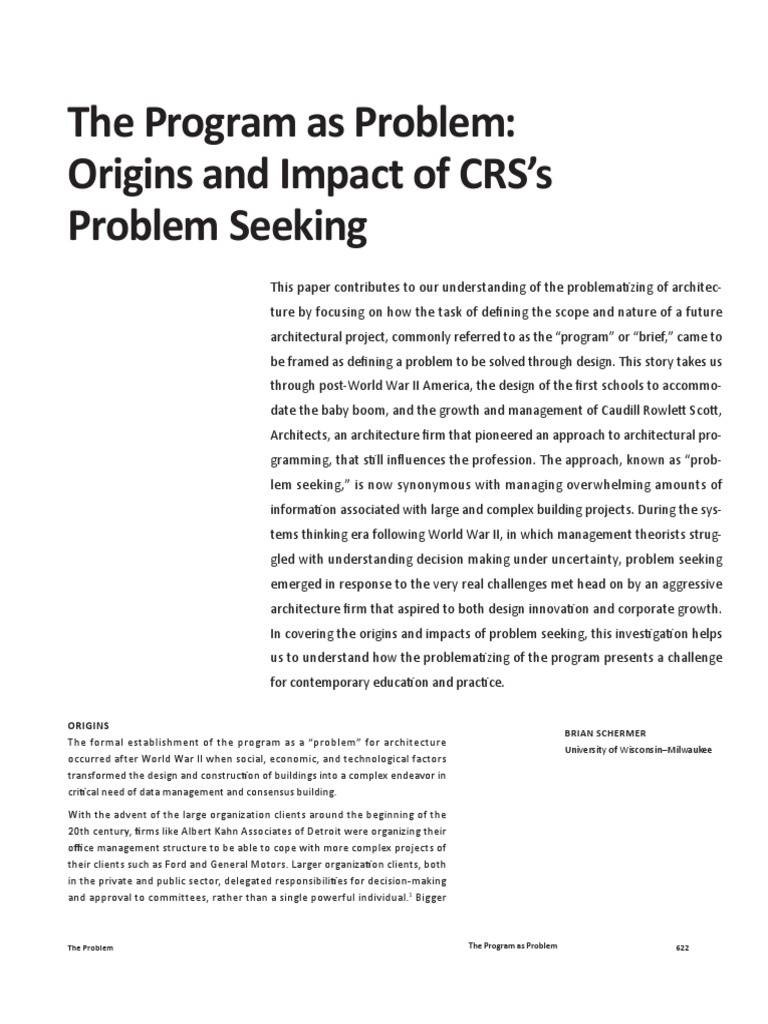 The Program As Problem: Origins and Impact of CRS's Problem Seeking ...