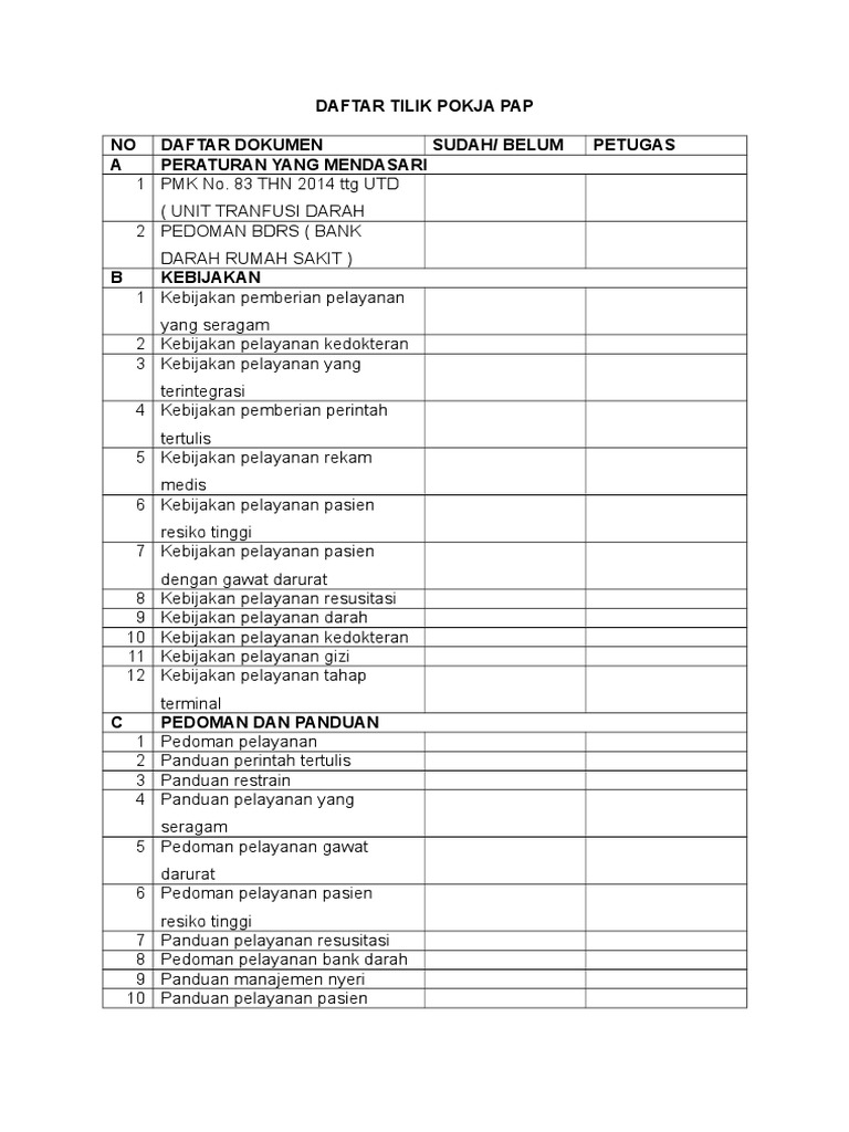 Daftar Tilik Pokja Pap | PDF