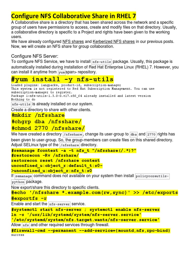 Configure NFS Collaborative Share in RHEL 7 | PDF | Computer Cluster ...