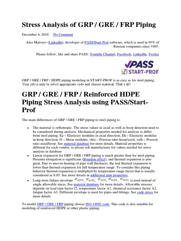 Stress Analysis of GRP-GRE-FRP Piping | PDF | Fibre Reinforced Plastic ...