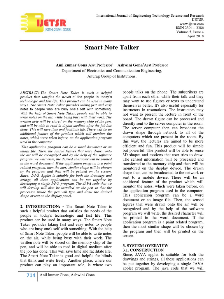 Smart Note Taker PDF | Download Free PDF | Accelerometer | Computer Monitor