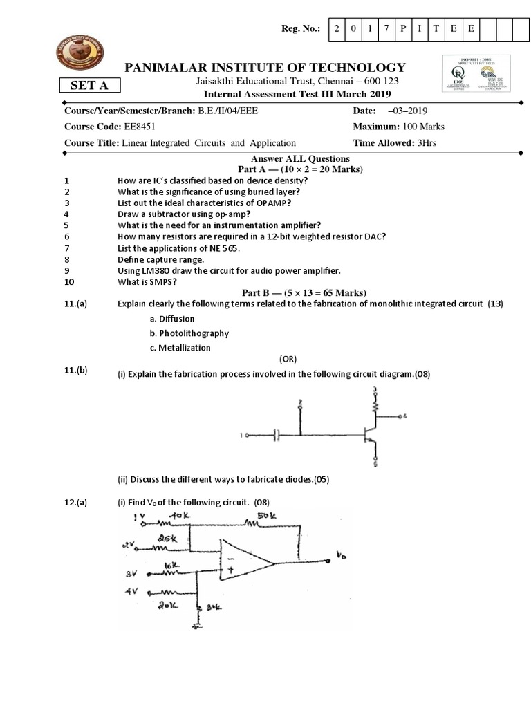 Panimalar Institute of Technology Set A: Jaisakthi Educational Trust ...