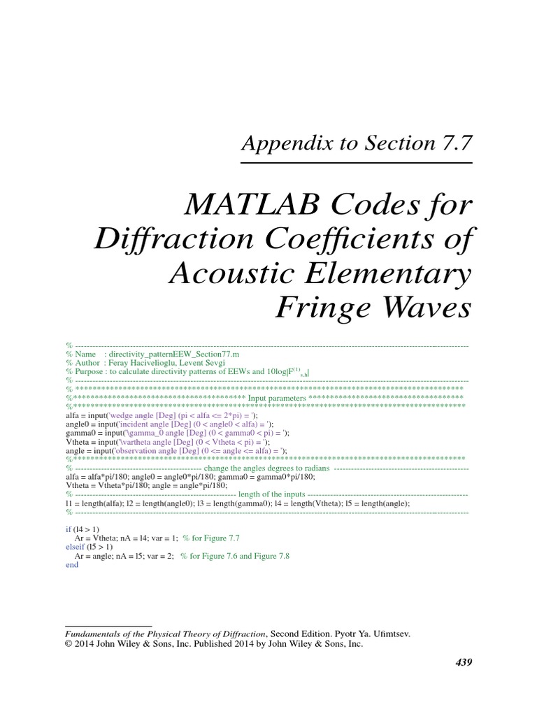 MATLAB Codes For Diffraction Coefficients of Acoustic Elementary Fringe ...
